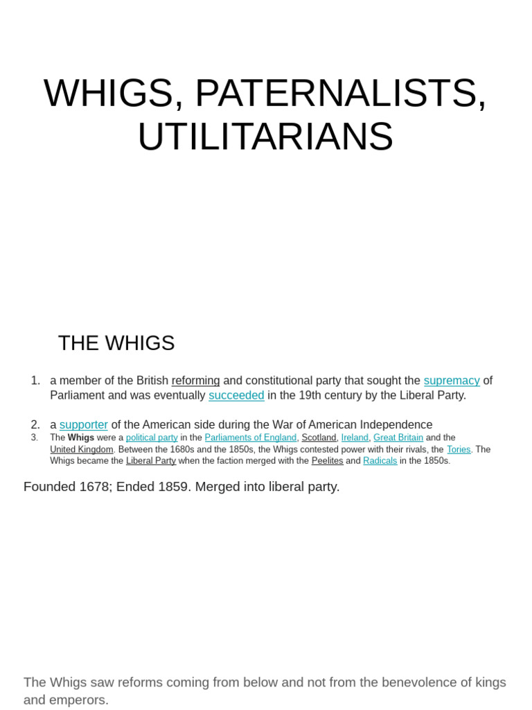 Whigs, Paternalists, Utilitarians | PDF | Whigs (British Political ...