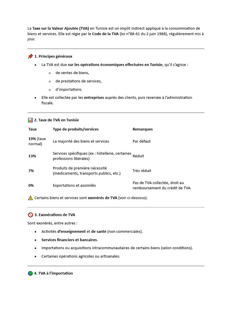 Taux et Exonérations de TVA en Tunisie | PDF | Taxe sur la valeur ...