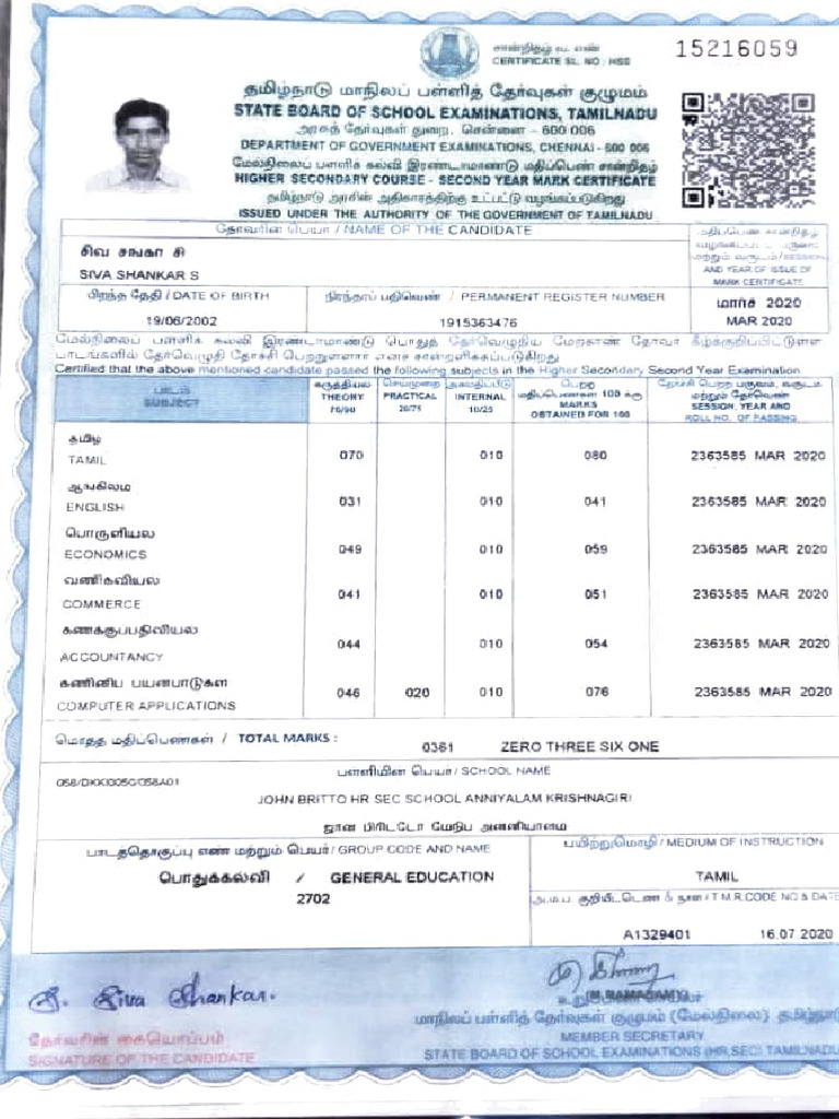 Higher Secondary Mark Certificate | PDF