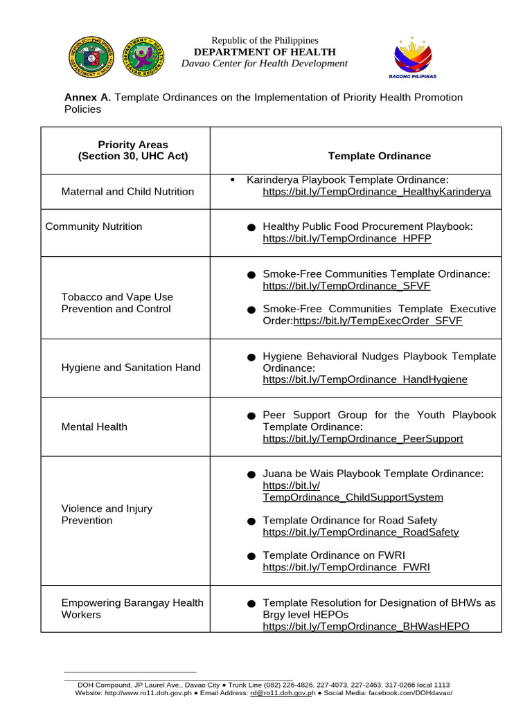 Health Promotion Ordinance Templates | PDF | Social Policy