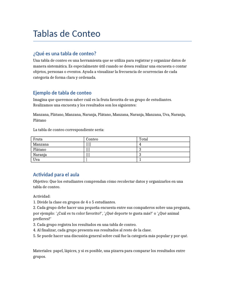 Introducción a las Tablas de Conteo | PDF