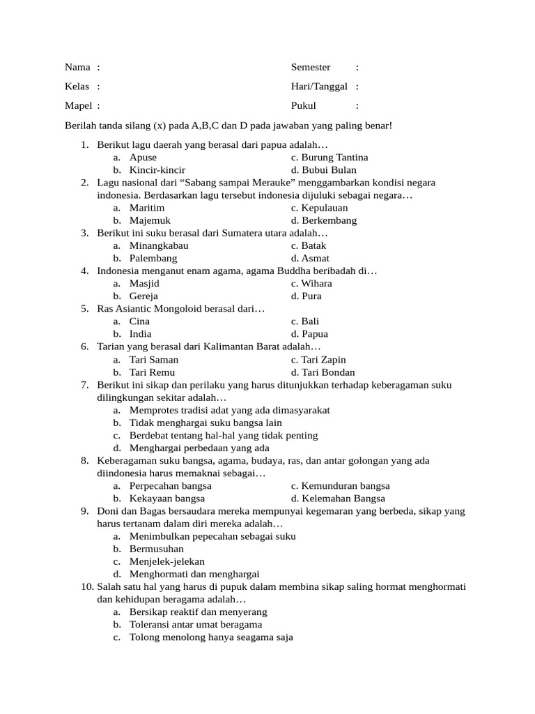 Soal PP Kelas 5 SD | PDF