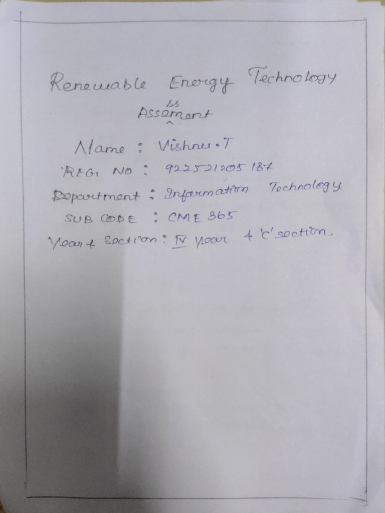 Renewable Energy Assignment | PDF