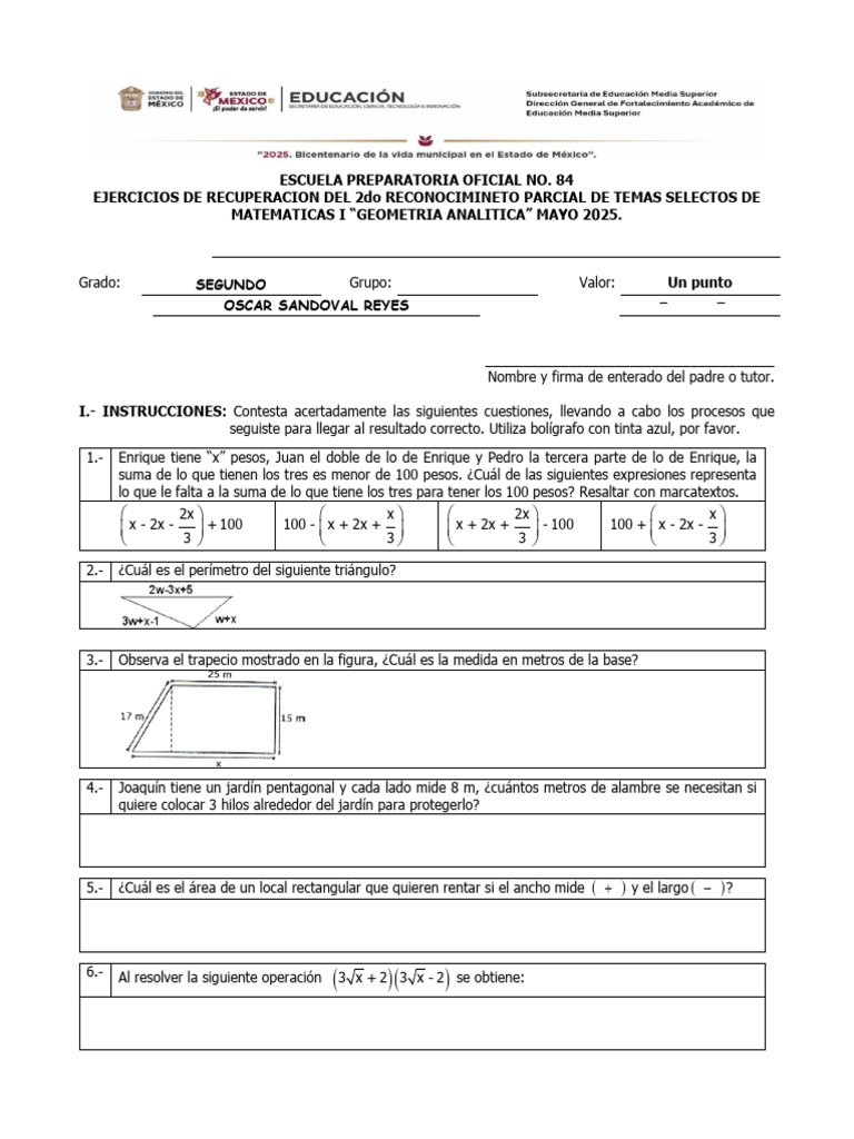 Ejercicios de Recuperacion 2do Parc May 25 | PDF | Triángulo | Línea (geometría)