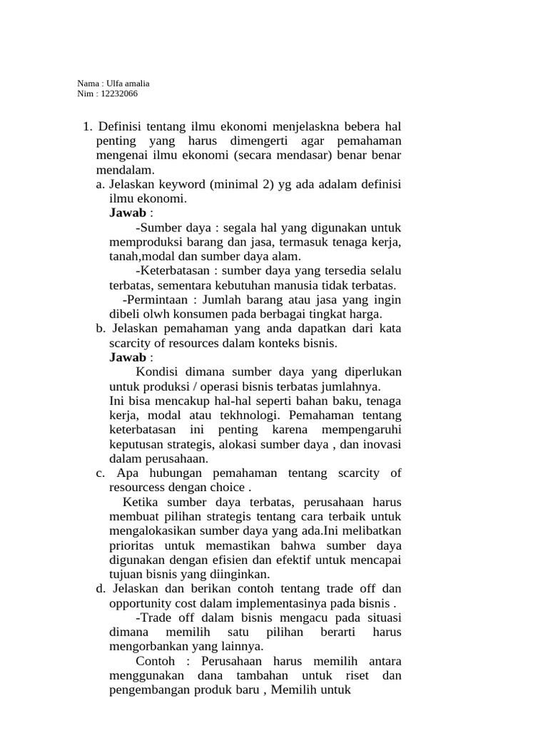 Uts Teori Ekonomi Mikro 11 Ulfa Amalia | PDF