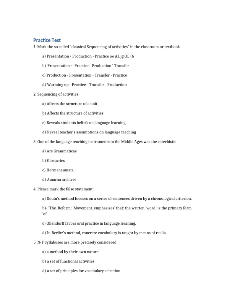 Practice Test 20 Questions | PDF | Language Education | Second Language