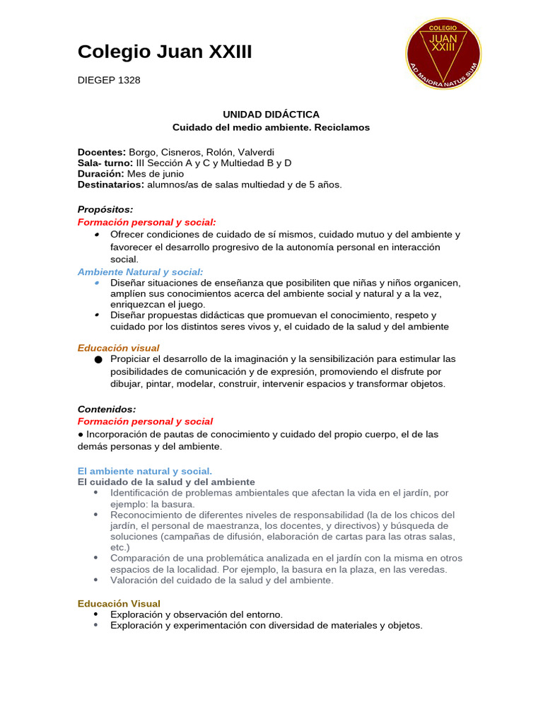 U.D El Medio Ambiente. Reciclado | PDF | Enseñando | Reciclaje