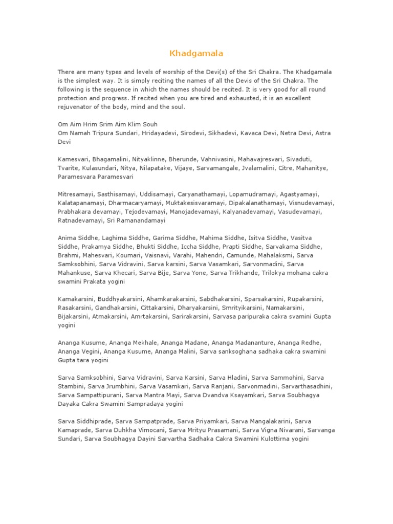 Devi Khadgamala Stotram | PDF | Devi | Hindu Deities