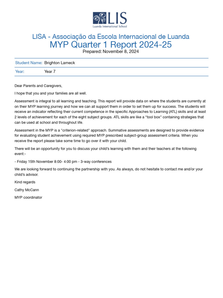 MYP Quarter 1 Report 2024-25 Y24-11-08 | PDF | Creativity | Thought