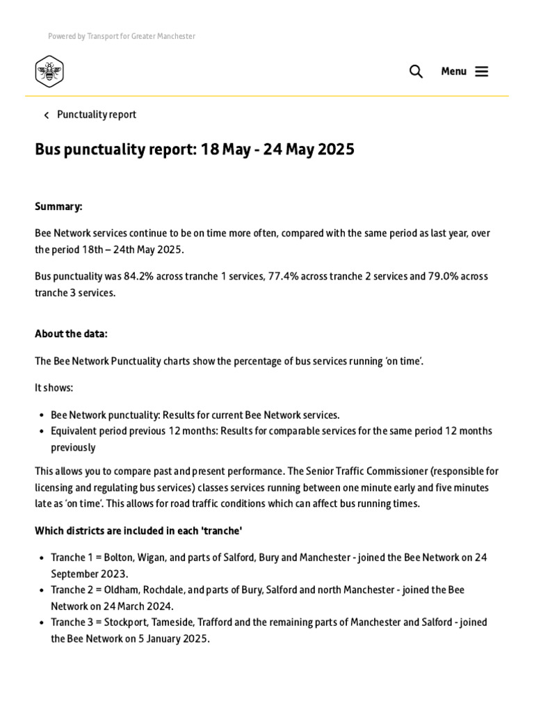 Bus Punctuality Report - 18 May - 24 May 2025 - Bee Network - Powered ...