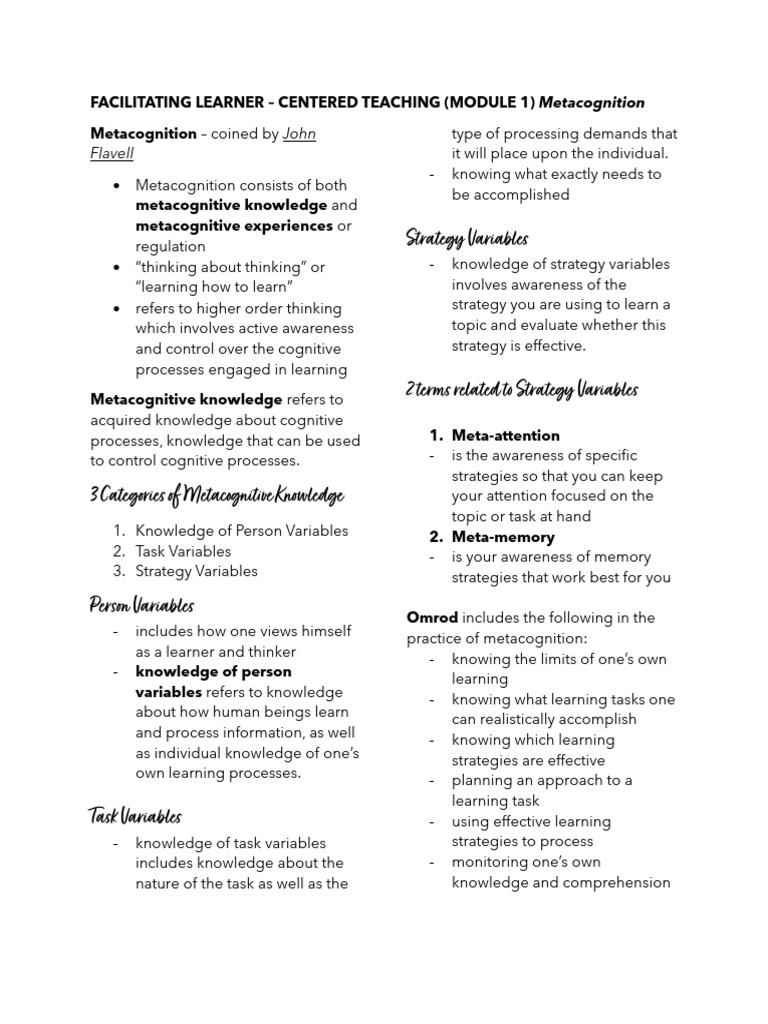 Facilitating Learner Centered Teaching Reviewer Prelim | PDF | Learning ...