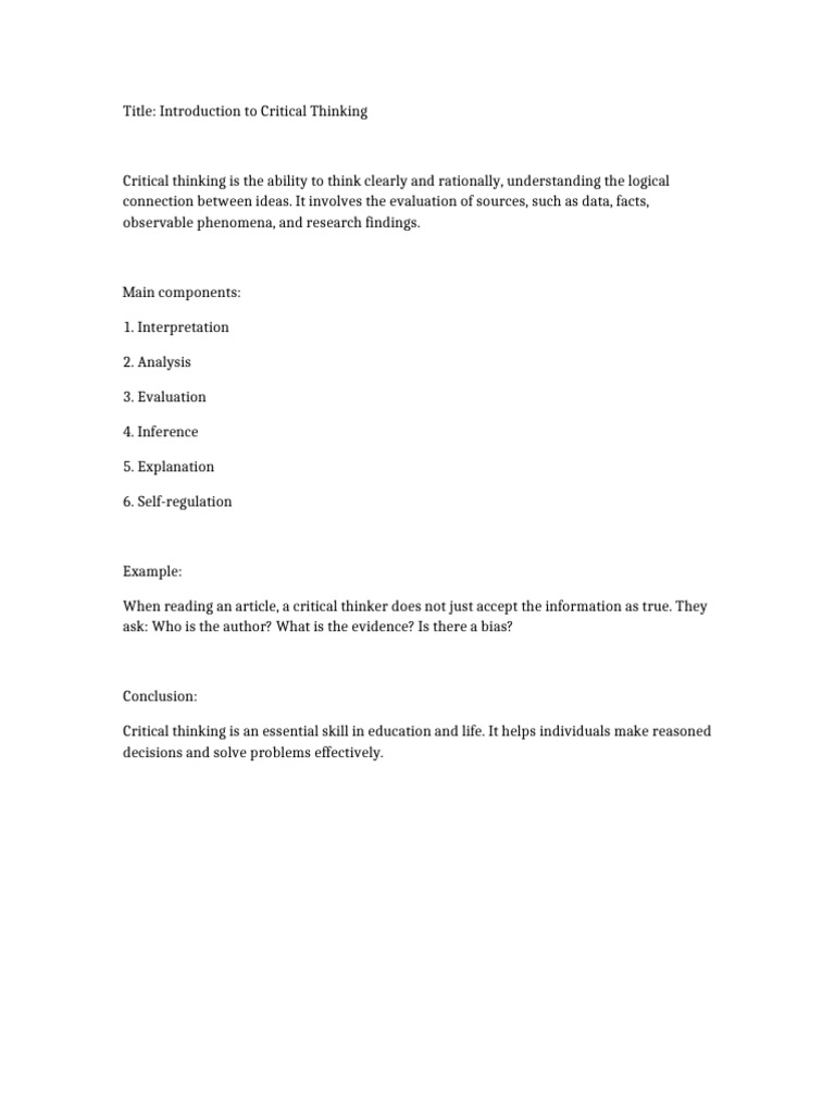 Introduction To Critical Thinking | PDF