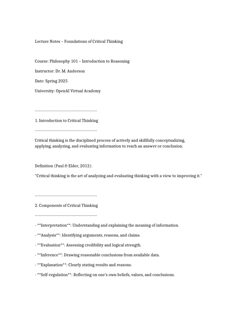 Lecture Notes Critical Thinking | PDF