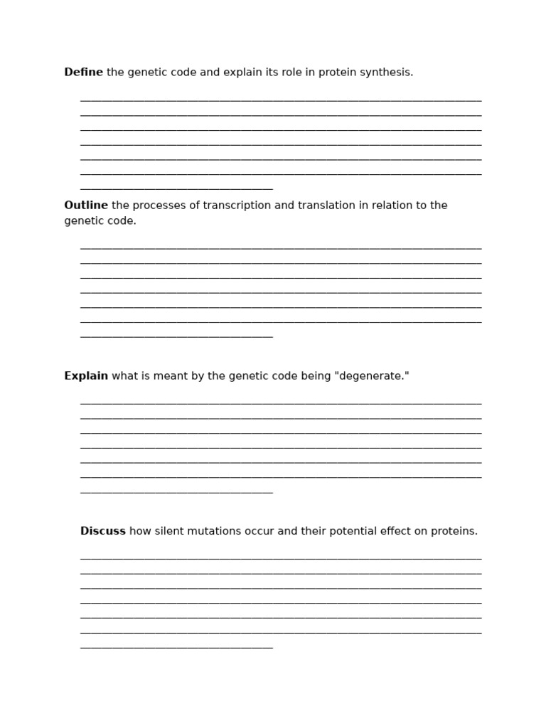 Define The Genetic Code and Explain Its Role in Protein Synthesis | PDF | Genetic Code ...