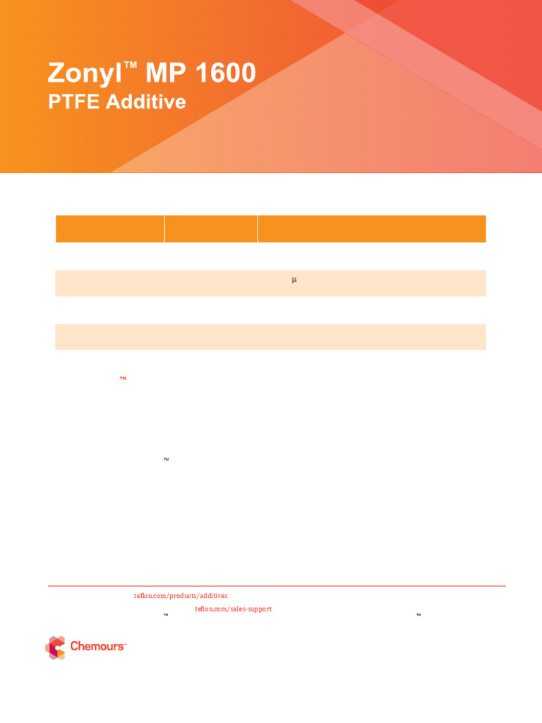 Zonyl MP 1600 Sales Spec | PDF | Information | Trademark