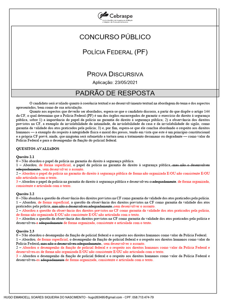 Padrão de Resposta Prova Discursiva PF 2021 | PDF | Polícia | Justiça