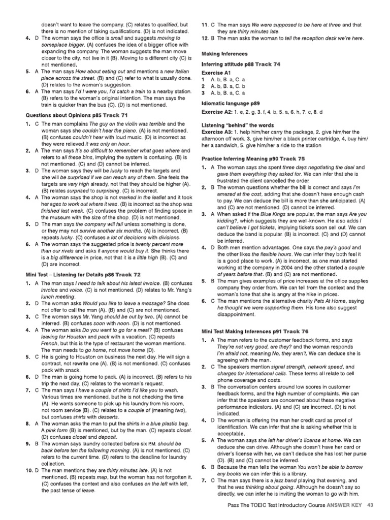 W10 ListeningP3 AnswerKey | PDF