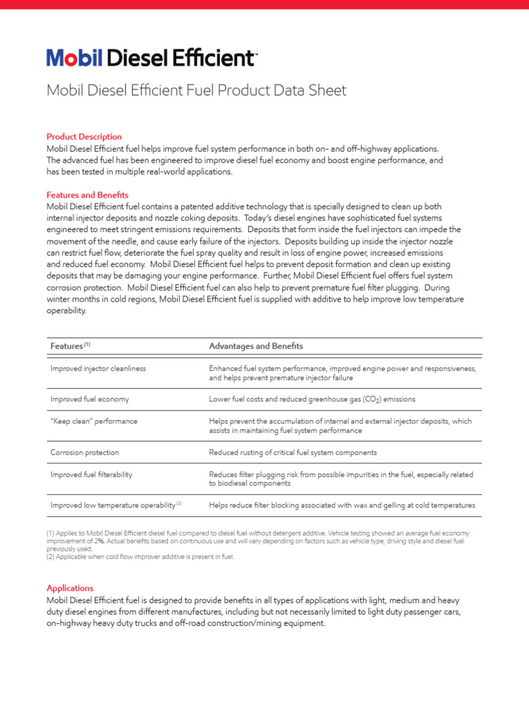 Mobil Diesel Efficient Fuel Product Data Sheet | PDF | Diesel Fuel ...