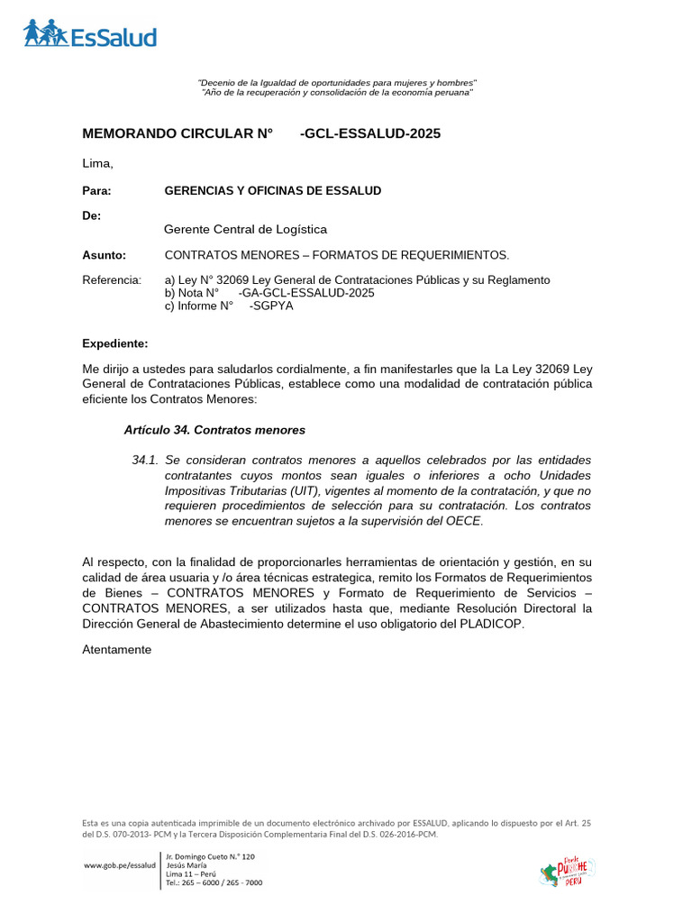Memorando Circular-Formato Contratos Menores | PDF