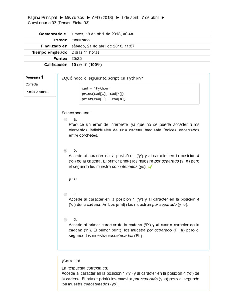 Cuestionario 03 (Temas - Ficha 03) | PDF | Python (lenguaje de programación) | Programación de ...