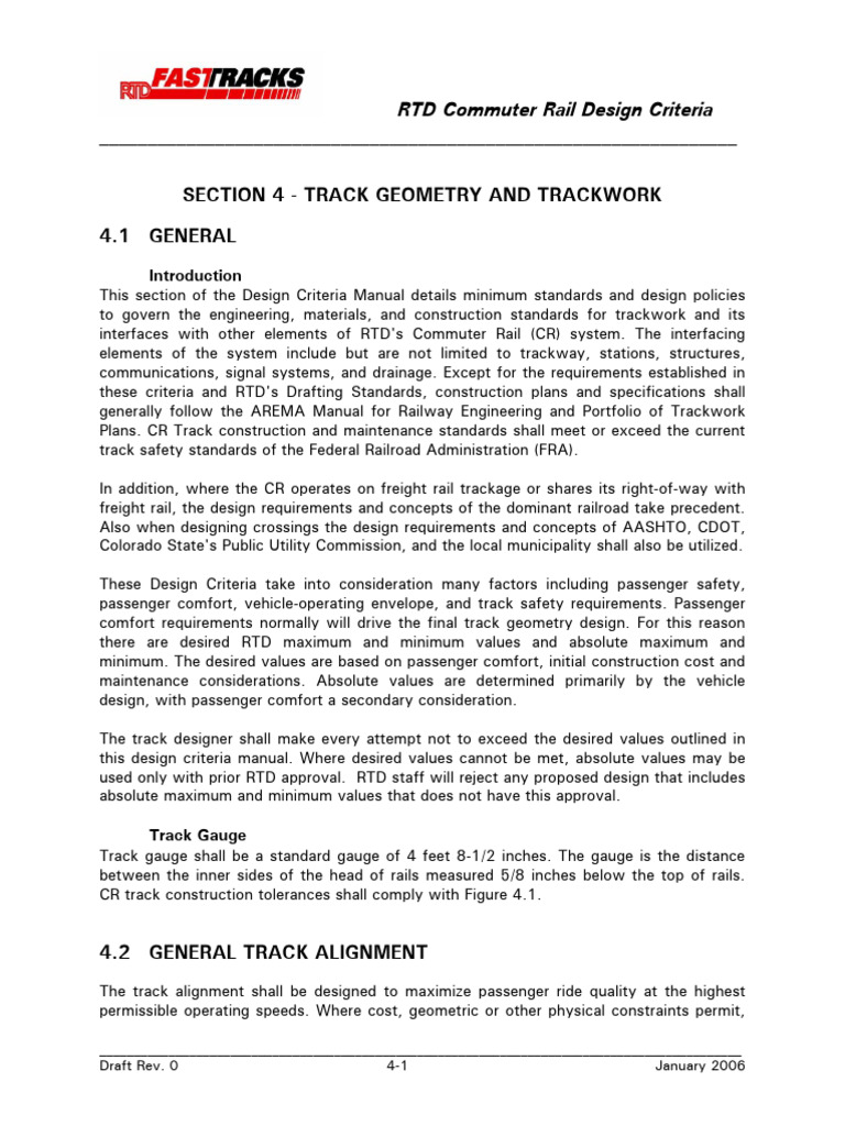 RTD Commuter Rail Track Design Standards | PDF | Curvature | Rail Transport