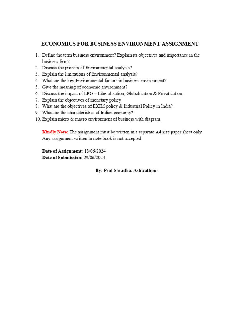 Economics For Business Environment Assignment | PDF