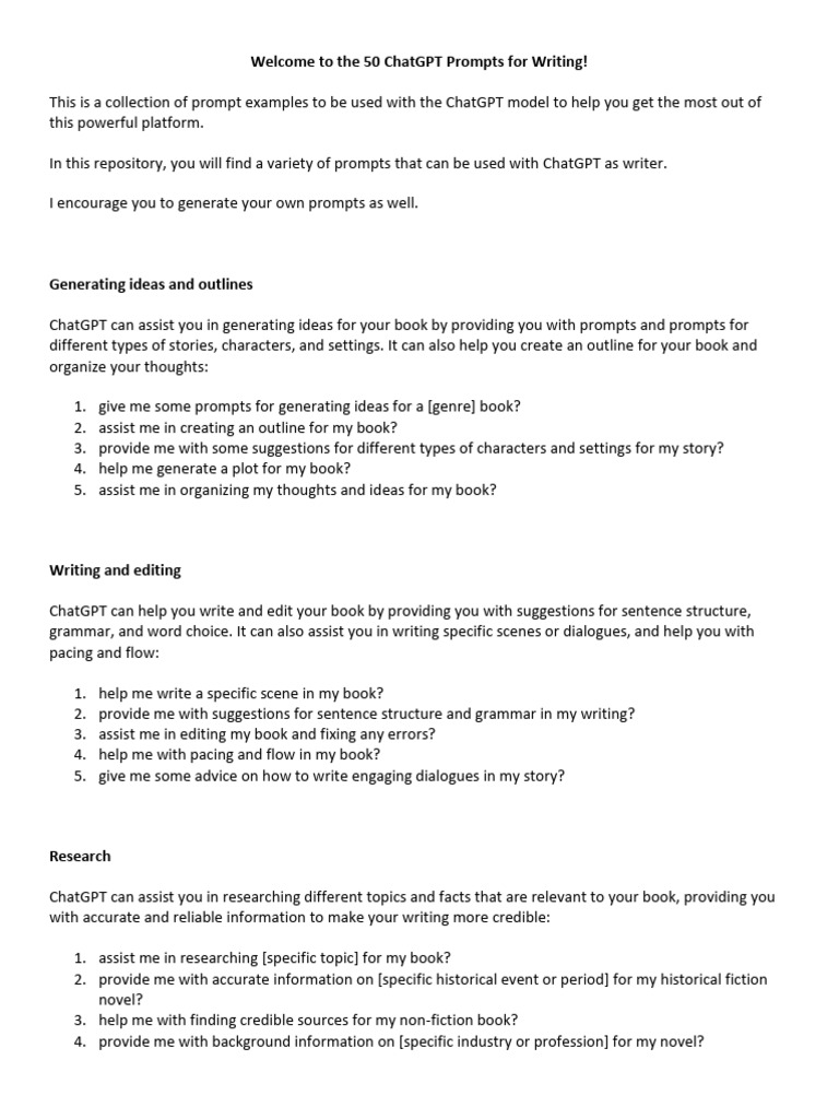 50 ChatGPT Writing Prompts Guide | PDF | Books | Communication