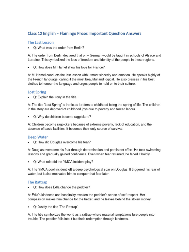 Flamingo Class 12 Q&A Guide | PDF