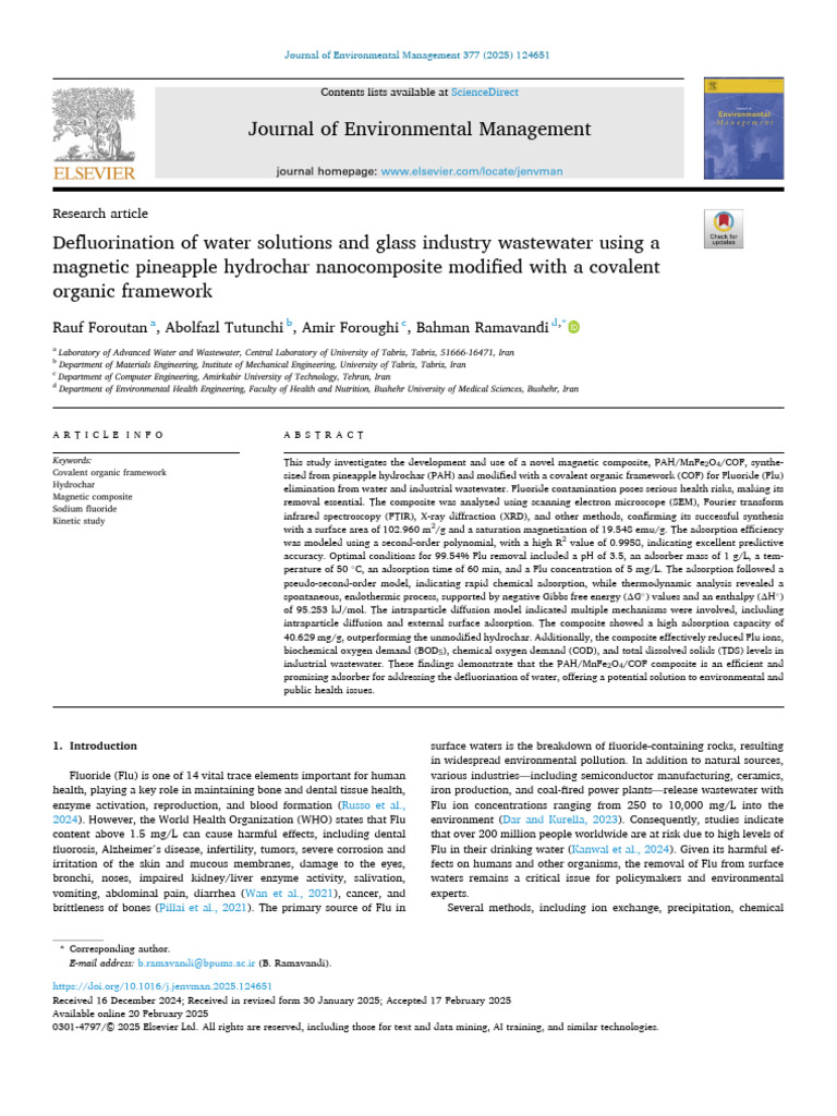 Defluorination of Water Solutions and Glass Industry Waste 2025 Journal ...