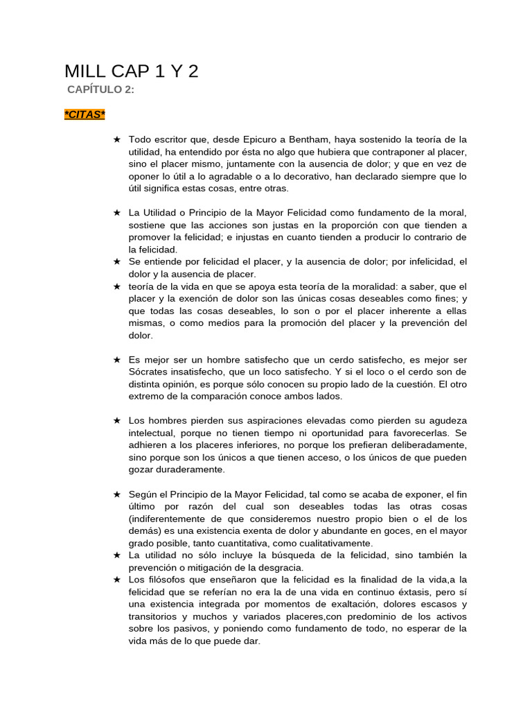 Mill Cap 1 y 2 | PDF | Utilitarismo | Placer