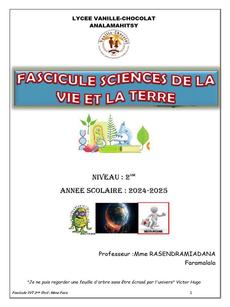 Fascicule 2nde SVT 2024-2025 | PDF | ADN | Nucléotides