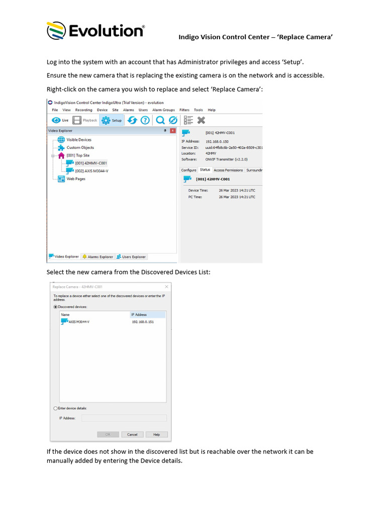 Indigo Vision Control Center - Replace Camera Function | PDF