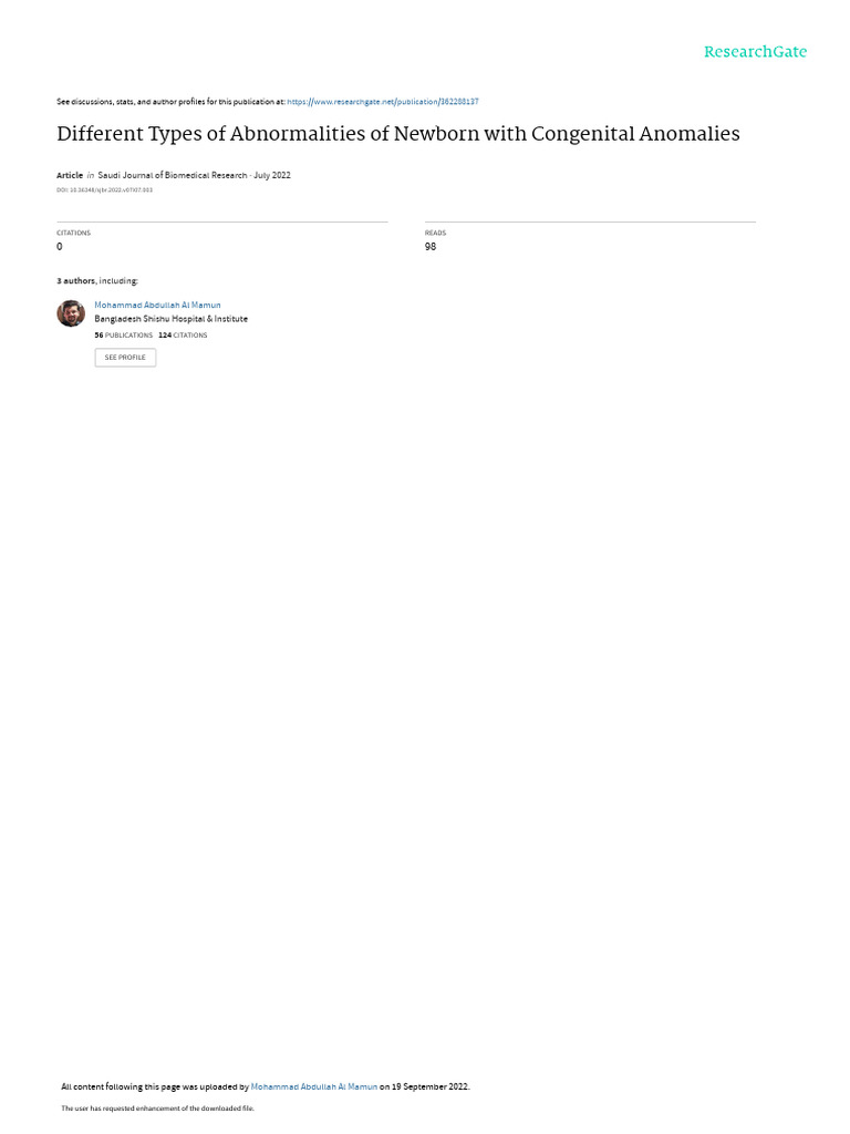 Different Types of Abnormalities in Newborn With Congenital Anomalies ...