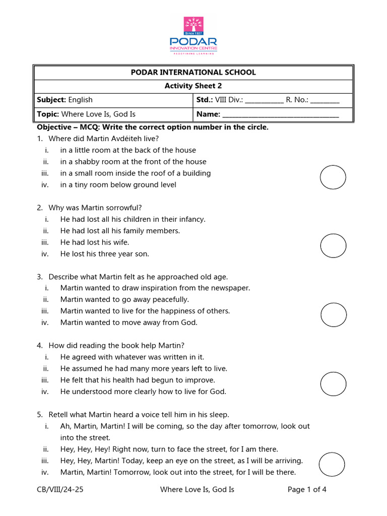 Activity Sheet2 - CB - VIII - Eng - Where Love Is God Is | PDF
