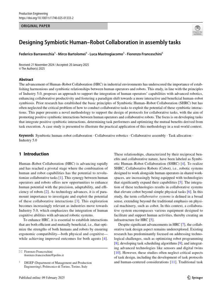 Designing Symbiotic Human-Robot Collaboration in A | PDF | Decision ...