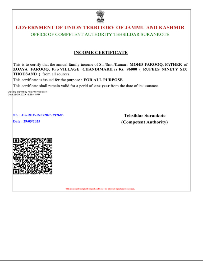 Income Certificate | PDF