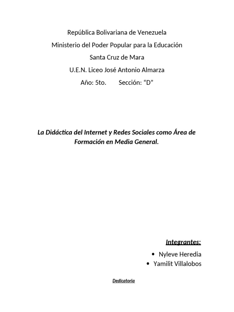 La Didáctica Del Internet y Redes Sociales Como Área de Formación en ...