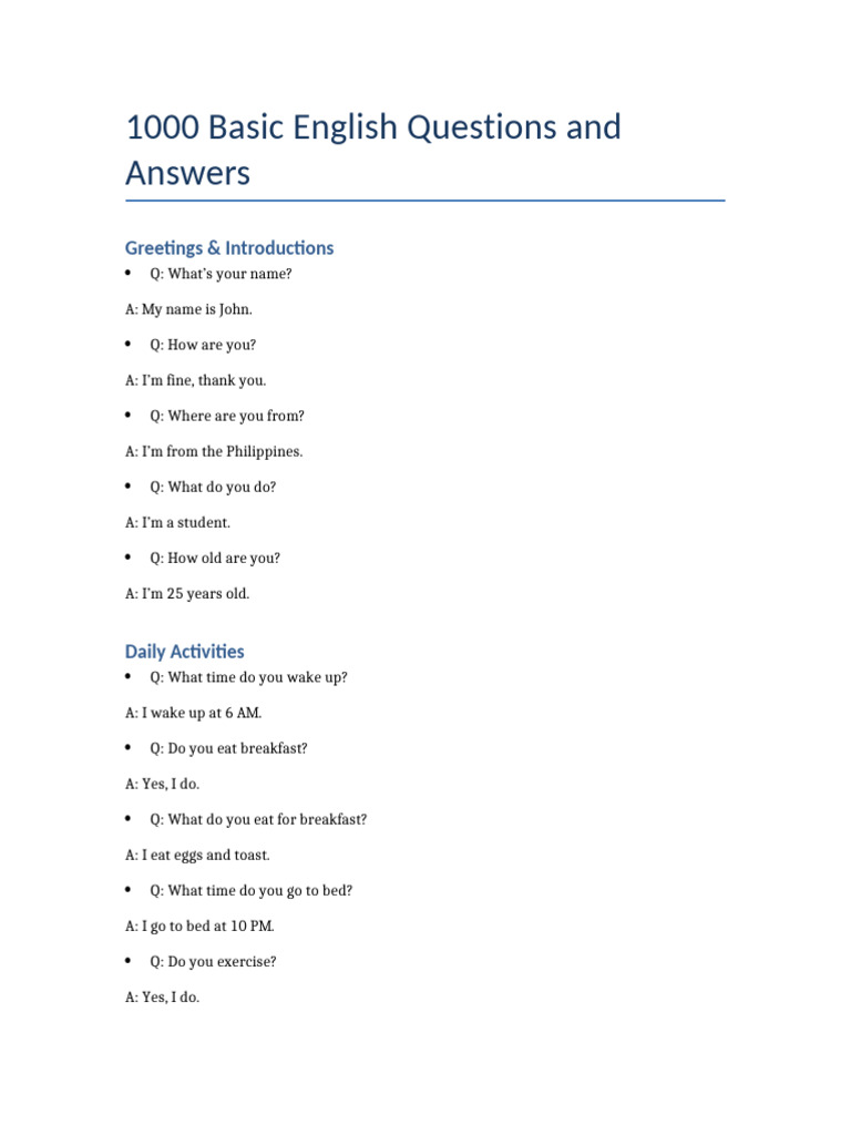 1000 Basic English Questions and Answers | PDF | Cuisine
