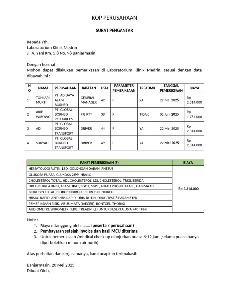Surat Pengantar MCU-Medrin | PDF