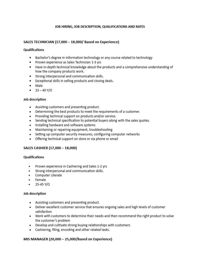 Job Openings: Sales, MIS, Accounting & More | PDF | Technical Support ...