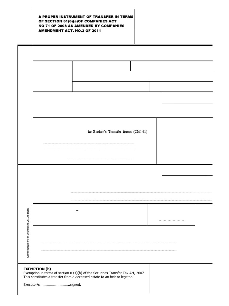 Share Transfer Form CM 42 Template | PDF | Securities (Finance)