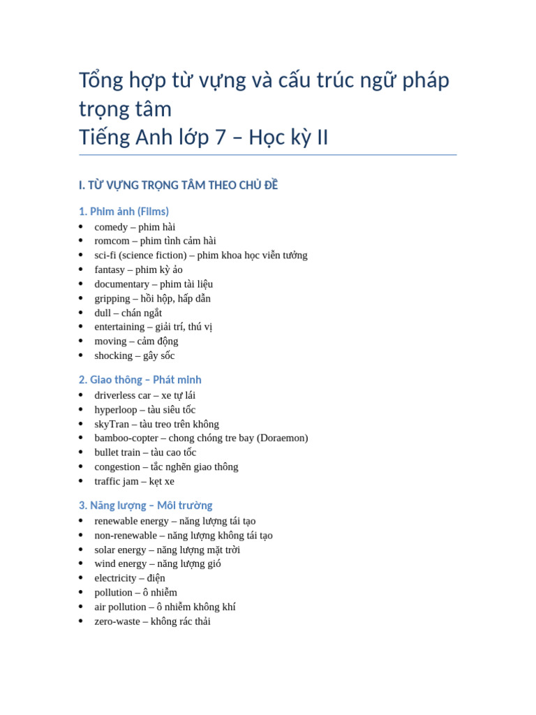 Tong Hop Tu Vung Ngu Phap TA7 | PDF