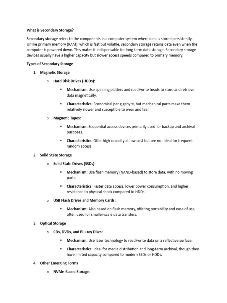 What Is Secondary Storage | PDF | Computer Data Storage | Solid State Drive