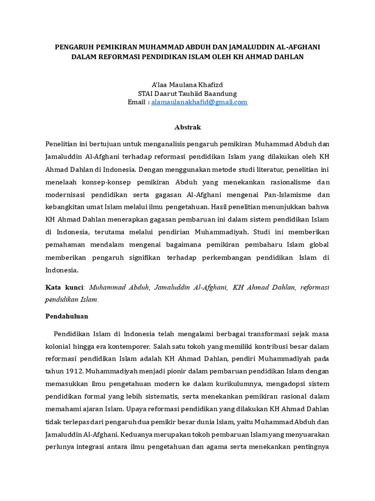 Artikel Tokoh Islam (Pengaruh Pemikiran Muhammad Abduh Dan Jamaluddin Al-Afghani Dalam Reformasi ...