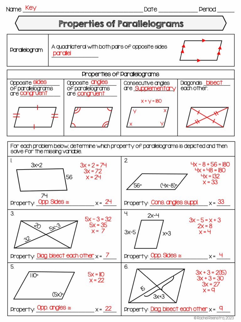 2 - Properties of Parallelograms Guided Notes | PDF | Classical ...