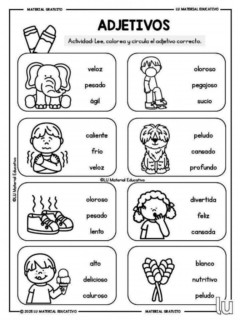 Actividades de Adjetivos para Niños | PDF