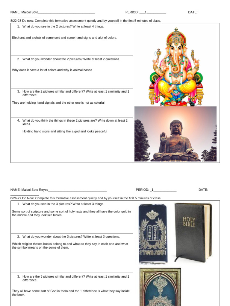 WH2 Do Nows | PDF