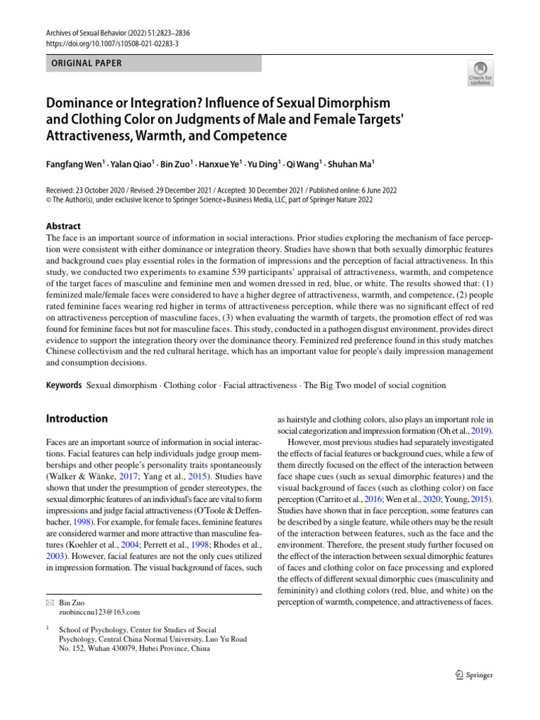 Dominance or Integration Influence of Sexual Dimorphism and F608ztyu ...