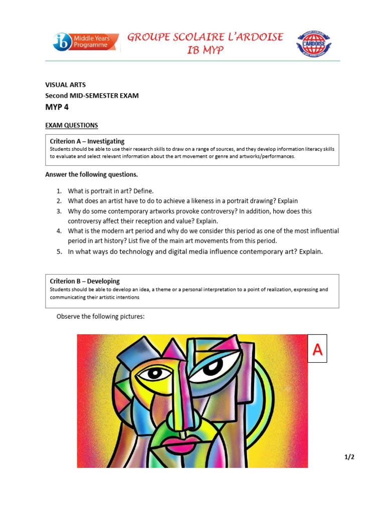MYP 4 V.arts - Exam Questions | PDF | Cubism | Cognition