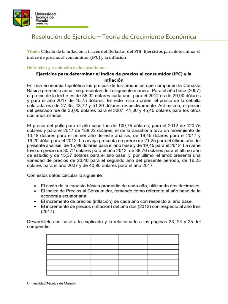 Resolucion de Ejercicio Unidad 1 | PDF | Índice de precios al consumidor | Porcentaje